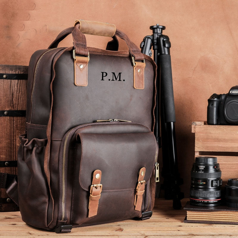 Leather Camera Backpack, Vintage Shoulder Camera Backpack For DSLR/Mir ...