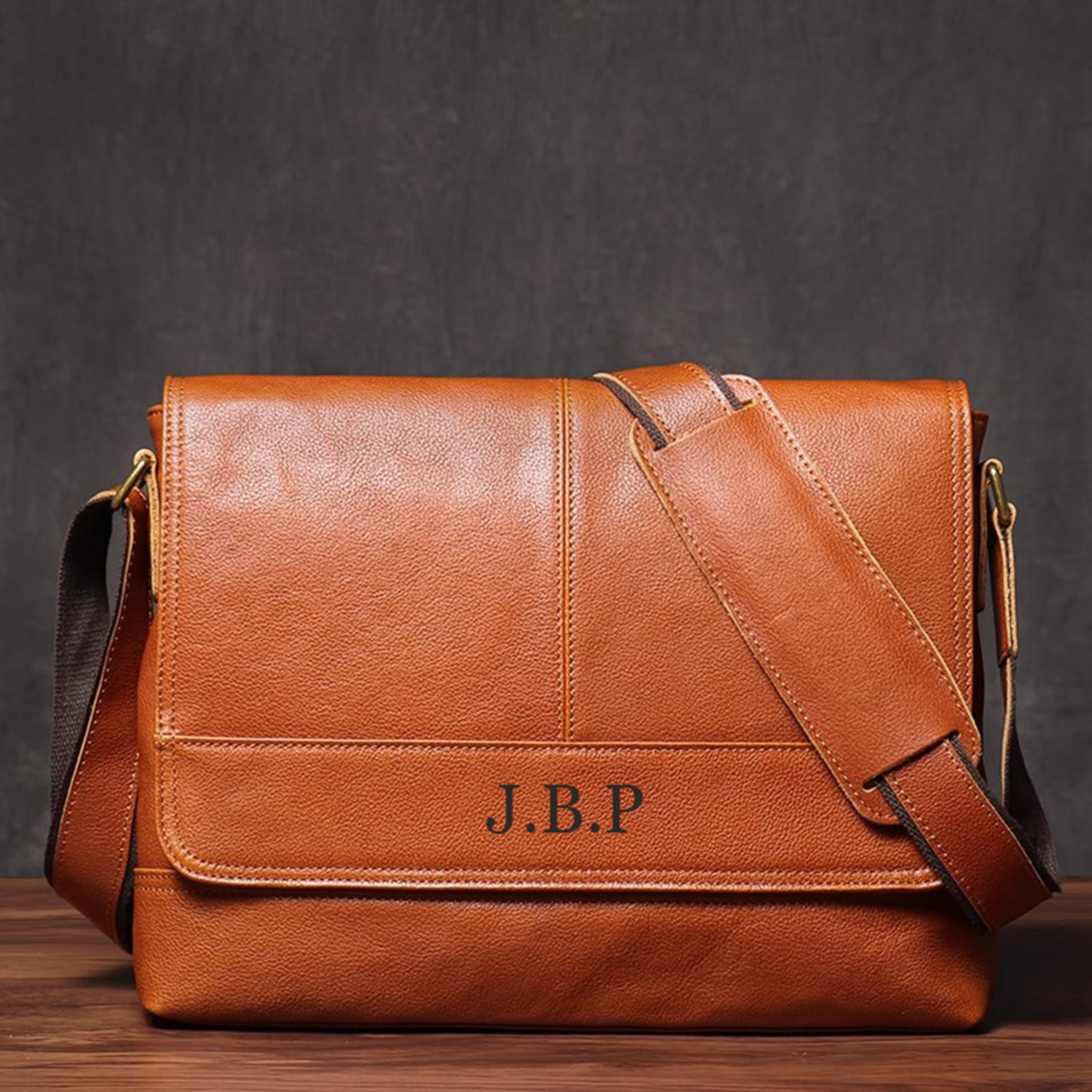 Mens leather messenger bag, Personalized leather bag for man, Custom m ...