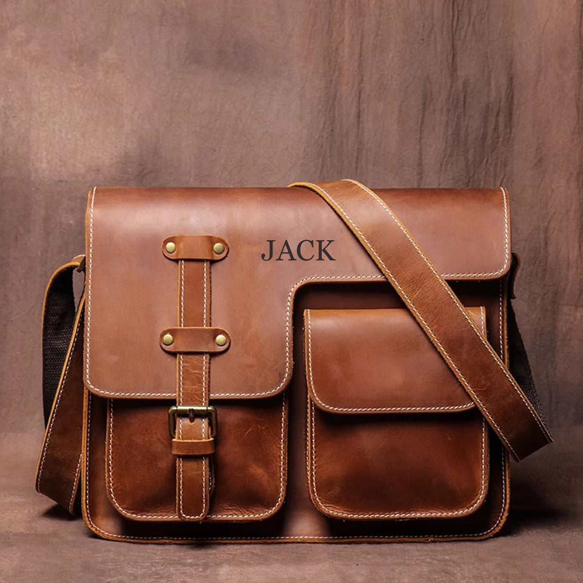 Personalized Leather Messenger Bag, Fit 11" Laptop Bag, Crossbody Leat ...