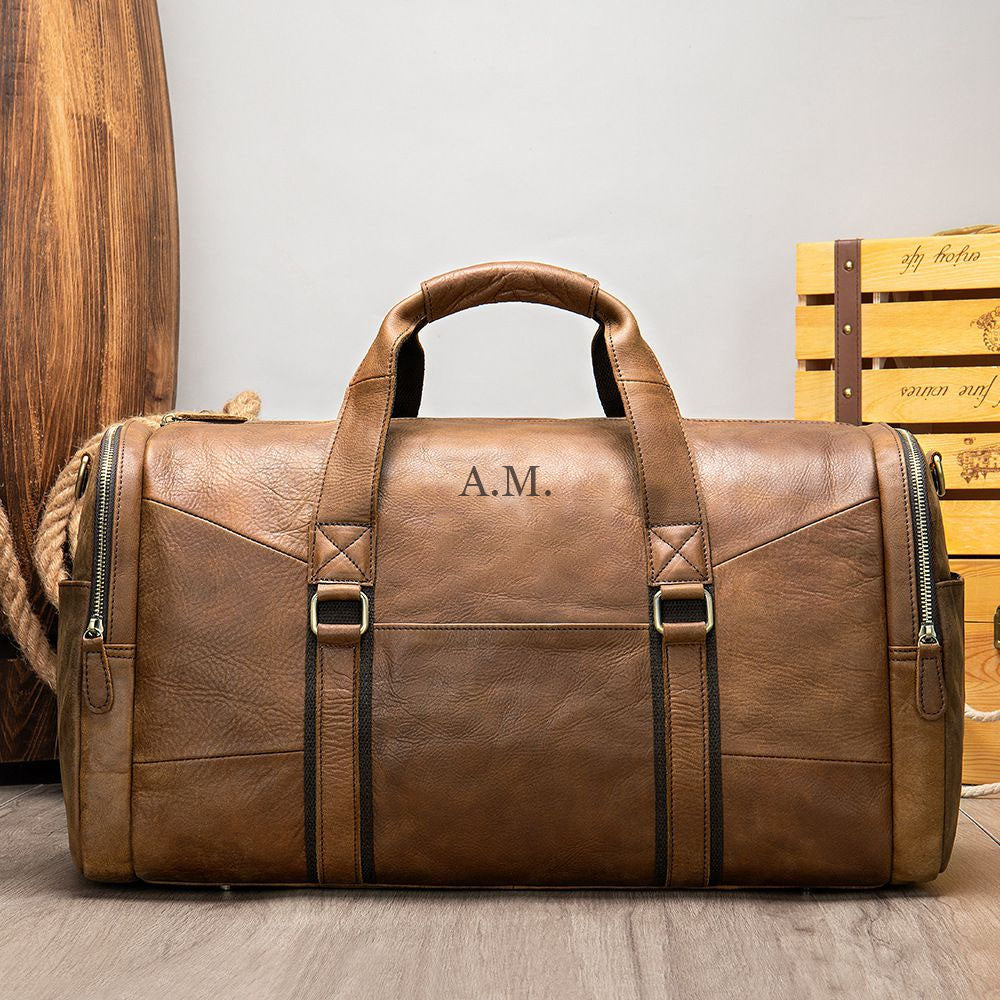 Engraved Leather Duffle Bag For Men,Personalized Leather Weekender Tra ...