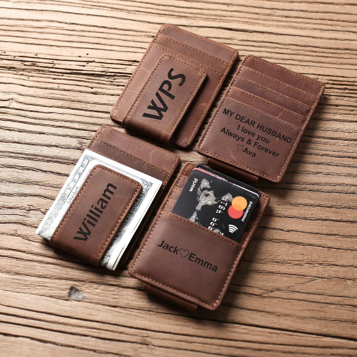 Money Clip Wallet, Personalized Leather Money Clip, Mens Money Clip En ...