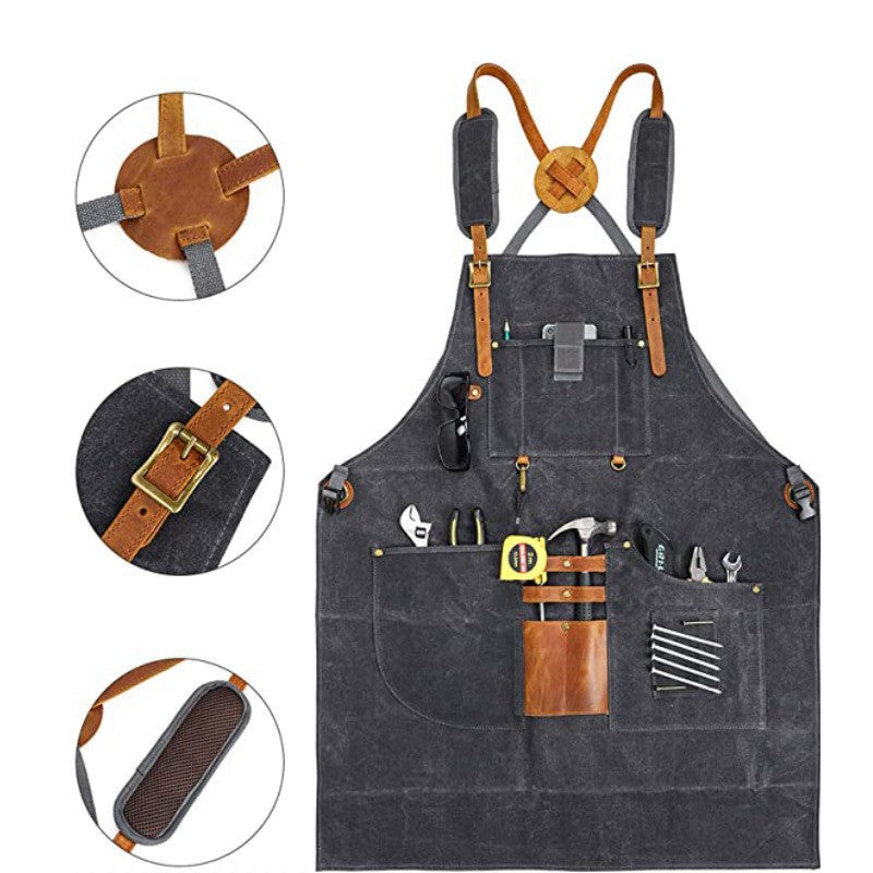 Personalized Waxed Canvas and Leather Work Apron with Pockets Heavy Du ...