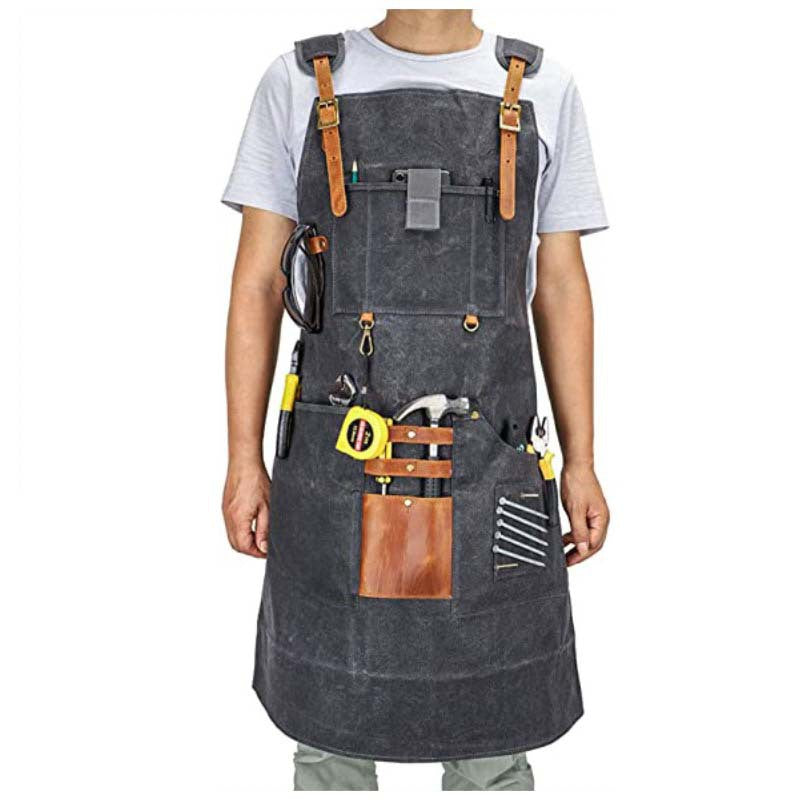 Personalized Waxed Canvas and Leather Work Apron with Pockets Heavy Du ...