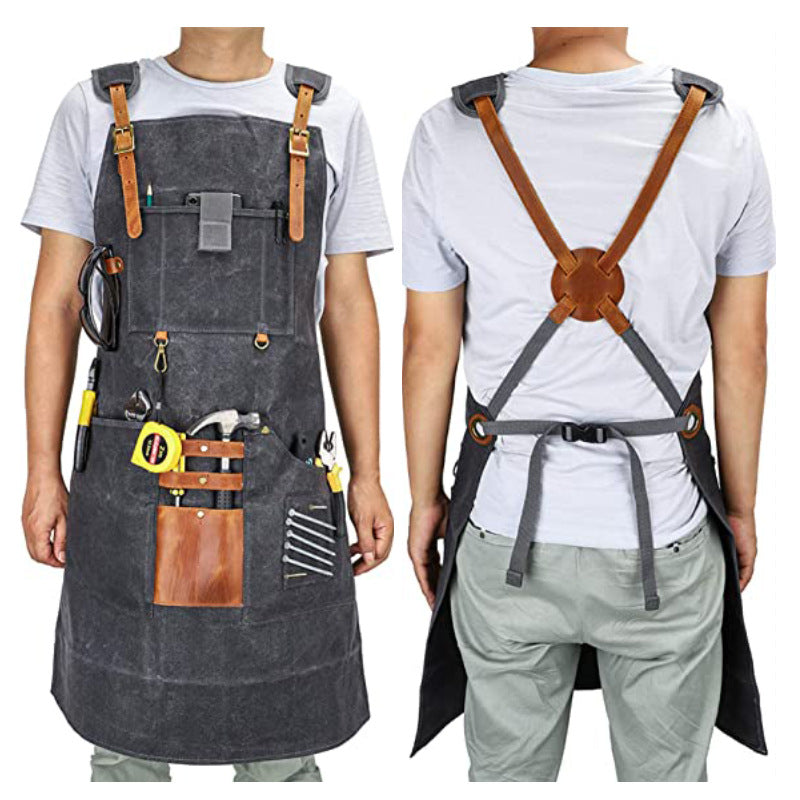 Personalized Waxed Canvas and Leather Work Apron with Pockets Heavy Du ...